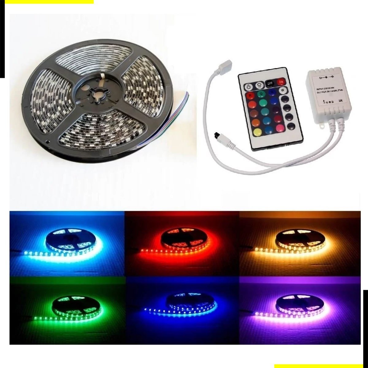 KIT Fita LED RGB 5M 12W/M C/ Controle e Fonte Bivolt